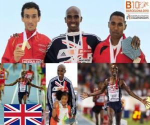 Mo Farah 5000m champion, Jesus Spain and Hayle Ibrahimov (2nd and 3rd ...