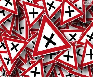 Vertical signs intersection, crossroads puzzle & printable jigsaw